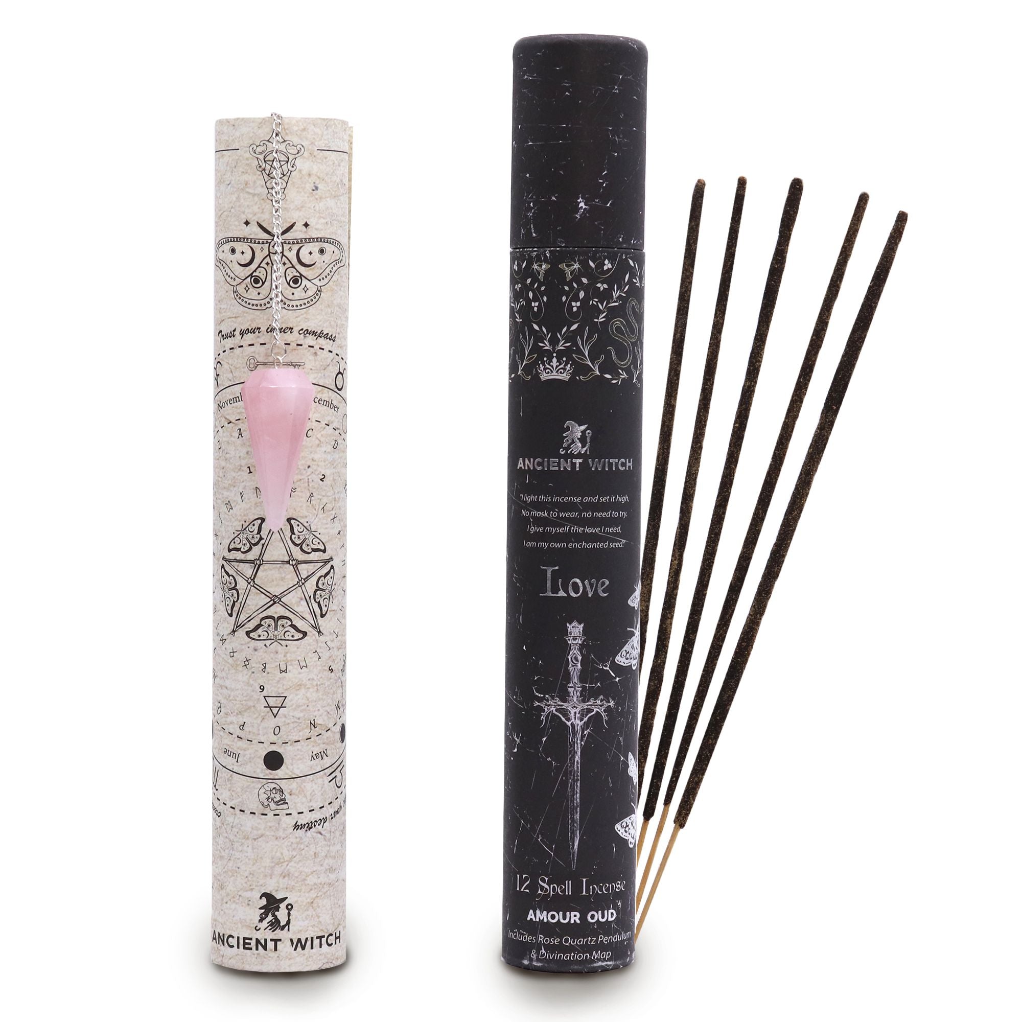 Ancient Witch Spell Incense - Love - Rose Quartz Pendulum – Bloomin' Gems